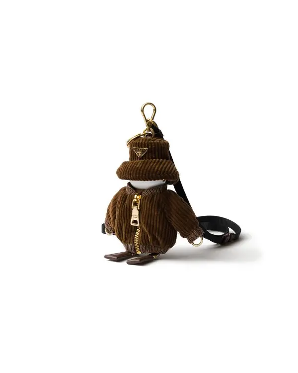 Prada Corduroy Charm Keychain - Brown