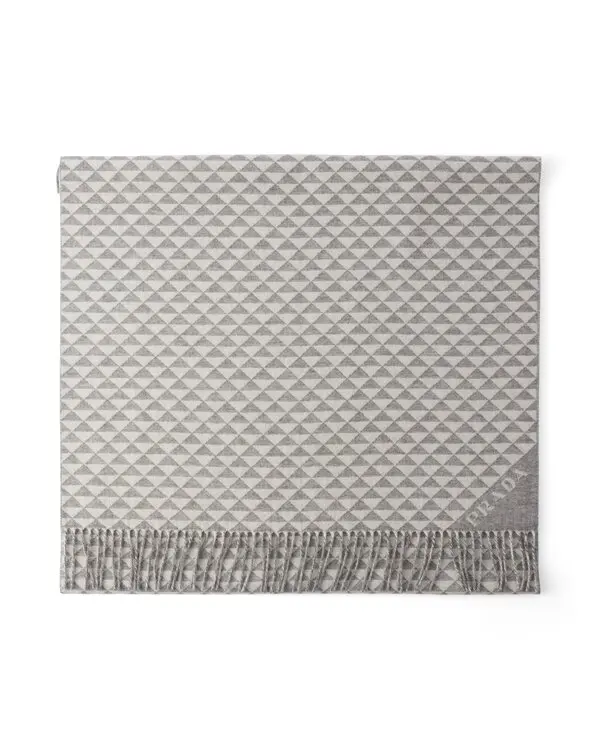 Prada Symbole Double Wool And Cashmere Stole - Grey