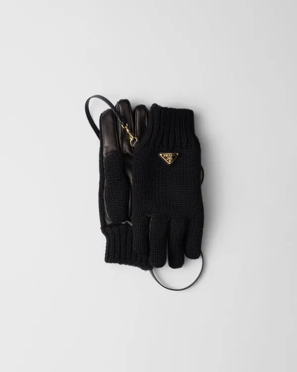 Prada Wool And Nappa Leather Gloves - Black