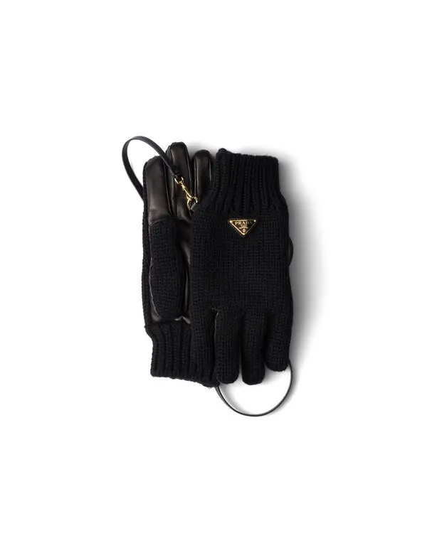 Prada Wool And Nappa Leather Gloves - Black