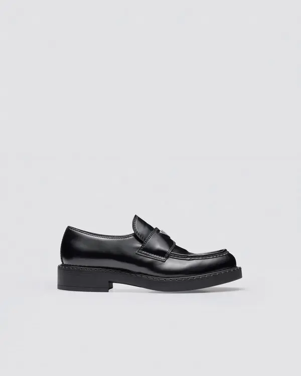 Prada Chocolate Brushed Leather Loafers - Black
