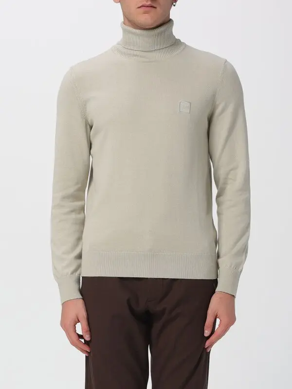 BOSS Turtleneck Sweater With Logo Patch - Beige