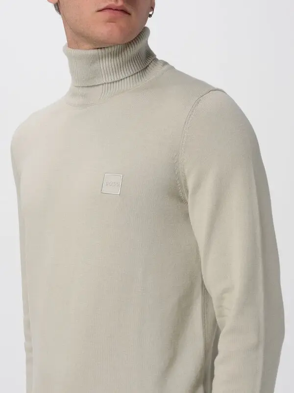 BOSS Turtleneck Sweater With Logo Patch - Beige
