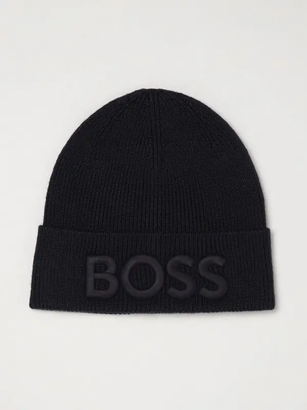 BOSS Ribbed Wool-blend Knit Beanie Hat With Embroidered Logo - Blue