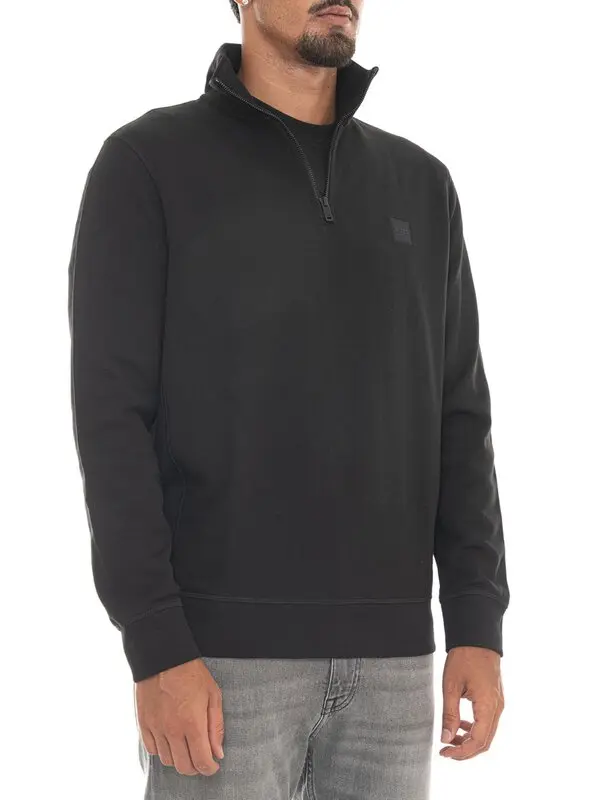 BOSS Cotton Turtleneck Jumper With Half-zip Closure - Black