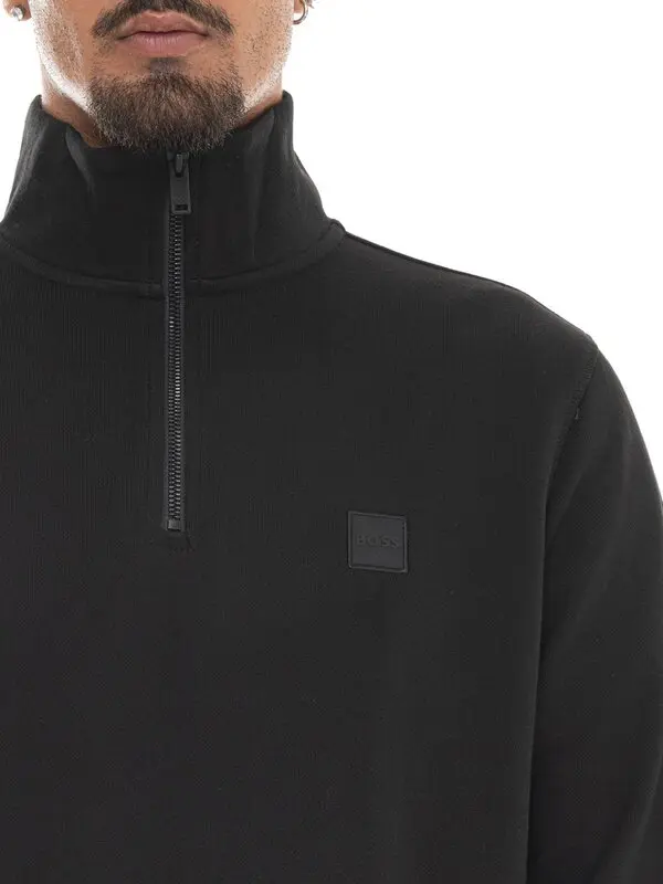 BOSS Cotton Turtleneck Jumper With Half-zip Closure - Black