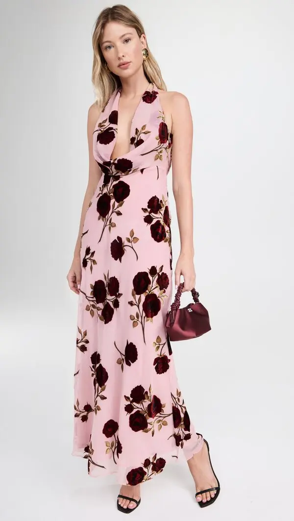 chinese dress ladies Baltic Born Womens Irina Velvet Maxi Dress | Green Multi Floral