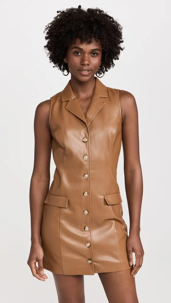 brown leather dress women 70s Brown Leather Dress| Vintage Sleeveless Chic Dress| Minimalist Wom   Fashion and Fables