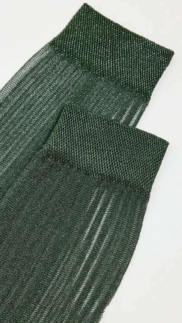 STEMS Fine Ribbed Metallic Crew Socks - Verdant Green