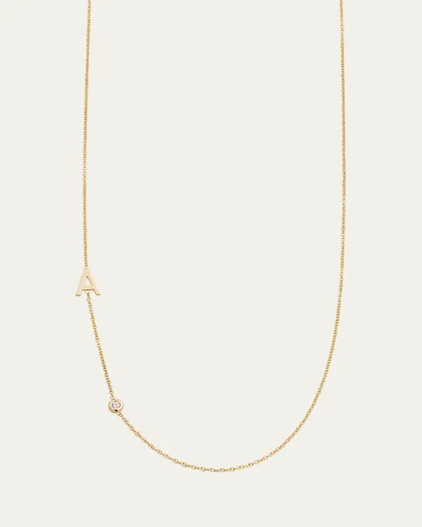 ZOE LEV 14k Asymmetrical Initial And Bezel Diamond Necklace - Gold