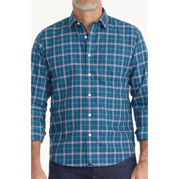 UNTUCKIT Harwin Plaid Wrinkle Free Cotton Twill Button-up Shirt - Light Blue