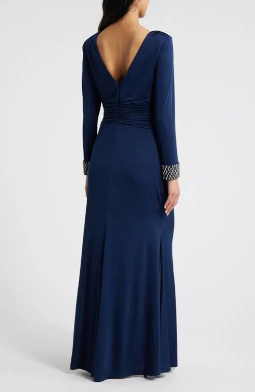 Vince Camuto Center Knot Beaded Cuff Gown In Navy - 72% Off | Editorialist
