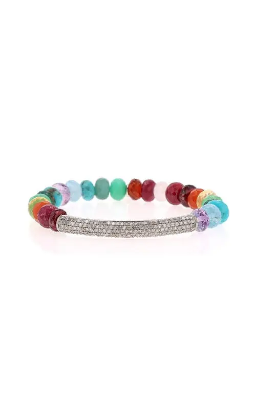 Sheryl Lowe Rainbow Mix Bead Bracelet With Diamond Tube - Rainbox Mix / Sterling Silver