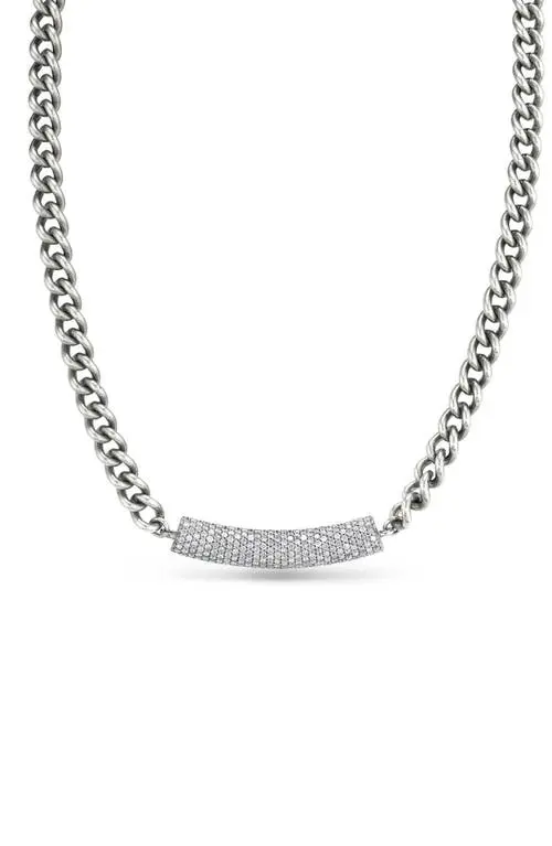 Sheryl Lowe Black Diamond Bar Curb Chain Necklace - Sterling Silver
