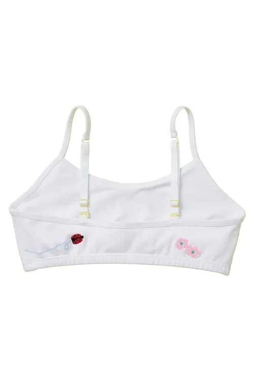 YELLOWBERRY Sunshine Embroidered Cotton Bra - White Marshmallow