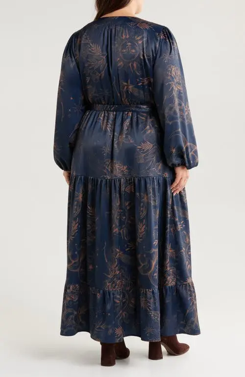 Ciebon Lilian Long Sleeve Satin Wrap Maxi Dress In Navy Multi - 50% Off |  Editorialist