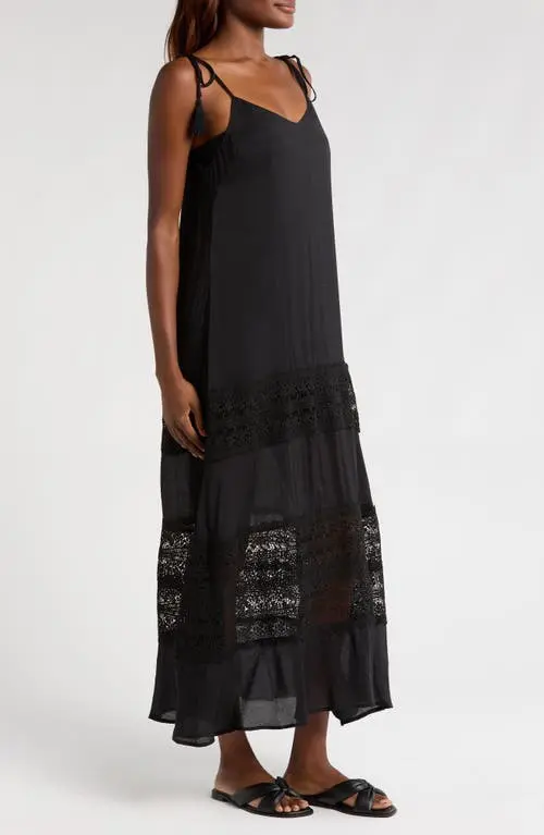 Elan Lace Tie Strap Cover-up Maxi Dress - Black