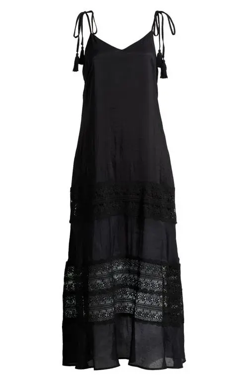 Elan Lace Tie Strap Cover-up Maxi Dress - Black
