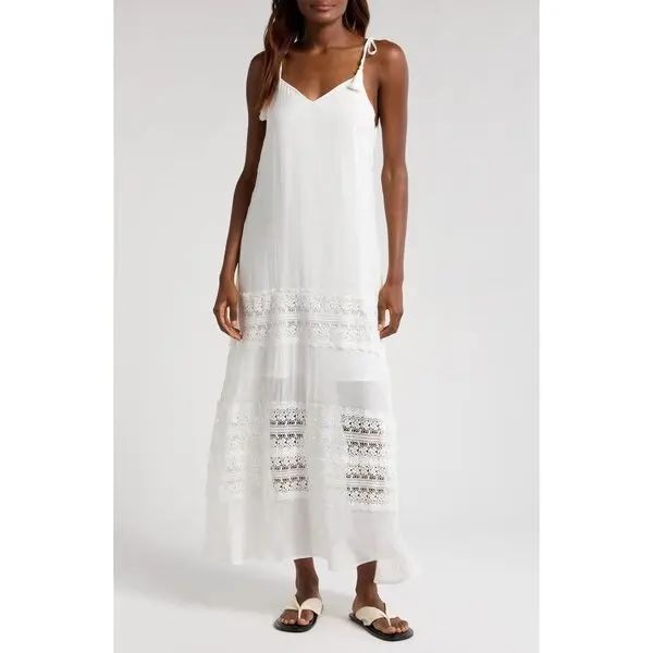 Elan Lace Tie Strap Cover-up Maxi Dress - White
