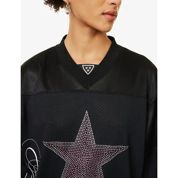 Jaded London Team Spirit Football Rhinestone-Star-Print Woven T