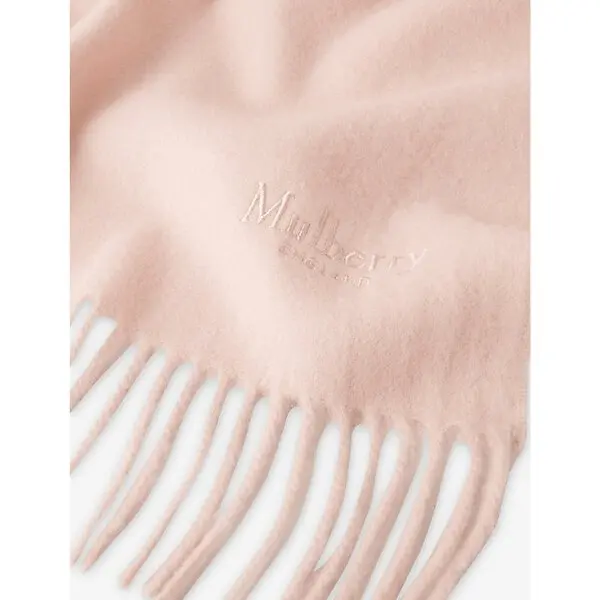Mulberry Solid Logo-embroidered Merino-wool Scarf - Rosewater
