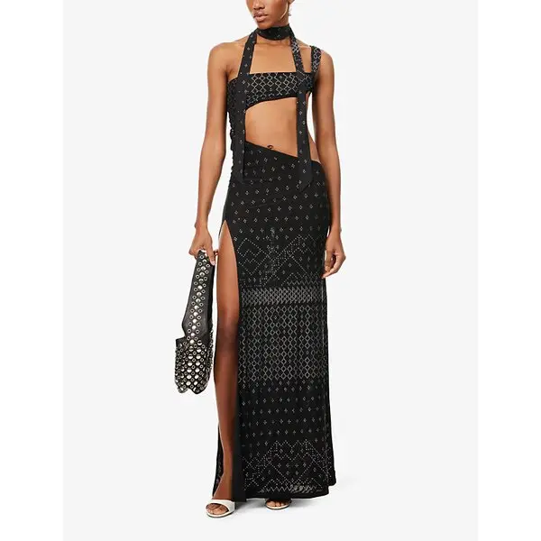 Jaded London Studded Stretch-Woven Maxi Dress - Black | Editorialist