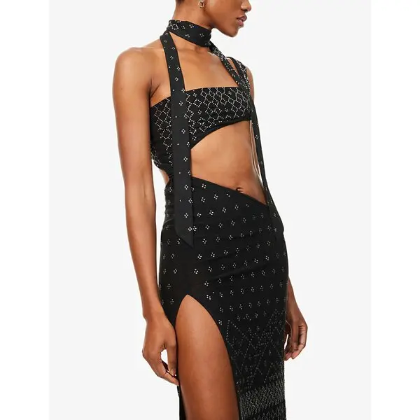 Jaded London Studded Stretch-Woven Maxi Dress - Black | Editorialist