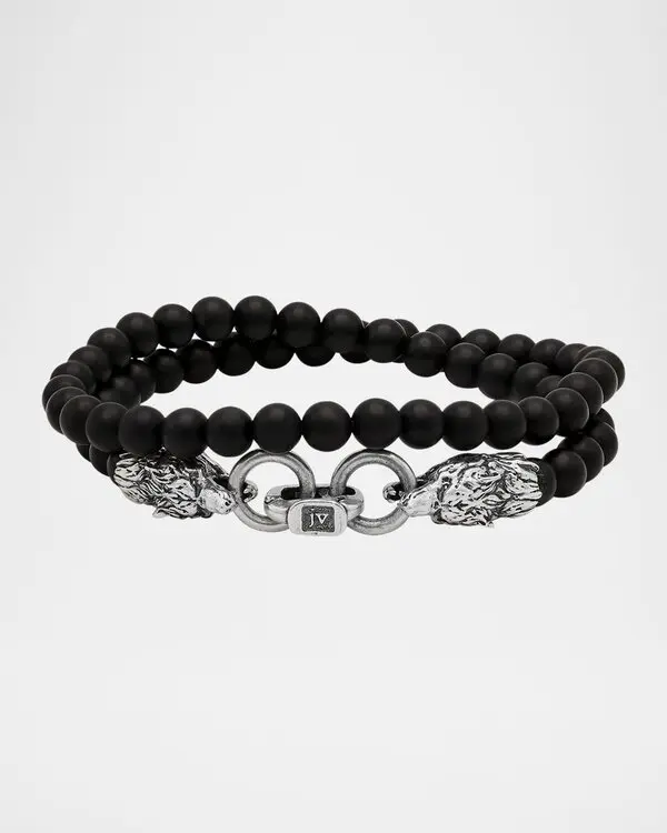 John Varvatos Sterling Silver And Onyx Beaded Bracelet - Black