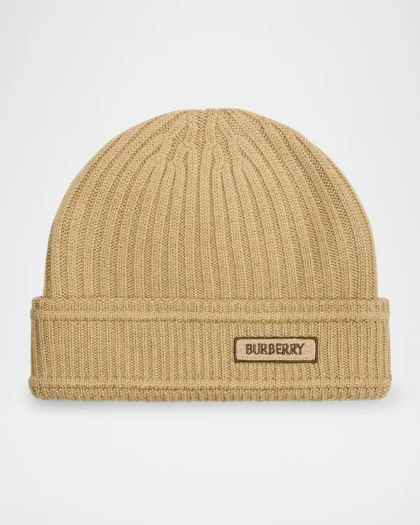 Burberry Ribbed Wool Logo Beanie Hat