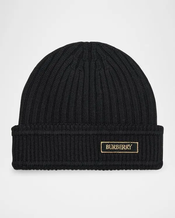 Burberry Apos;s Ribbed Wool Logo Beanie Hat