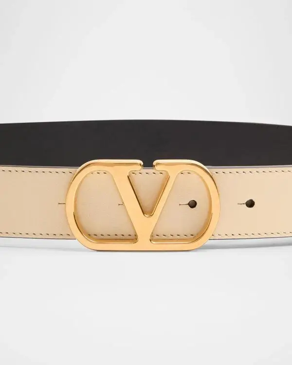 Valentino Garavani Vlogo Signature Leather Belt 30mm - Cream