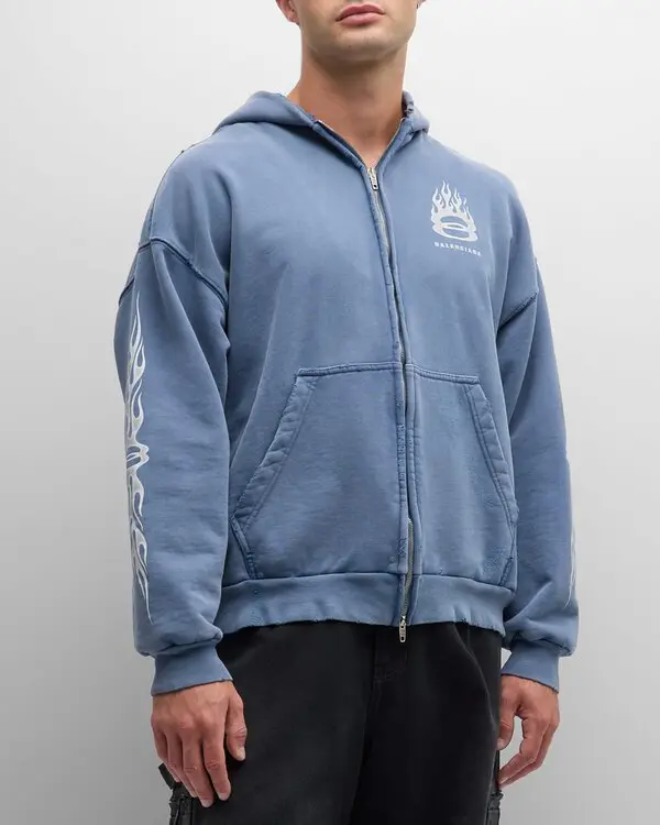 Balenciaga Burning Unity Logo Zip Hoodie 4164 Washed Out Blue