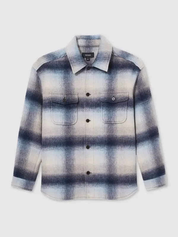 REISS Kinkade Brushed Wool-blend Check Overshirt - Blue Multi