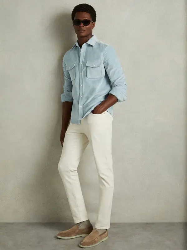 REISS Tucci Cotton-blend Corduroy Overshirt - Soft Blue
