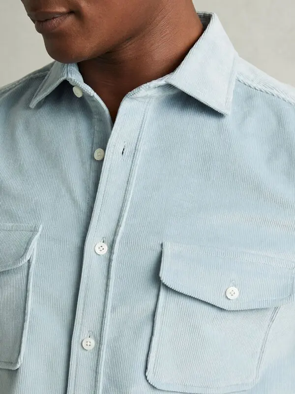 REISS Tucci Cotton-blend Corduroy Overshirt - Soft Blue