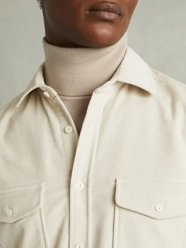 REISS Tucci Cotton-blend Corduroy Overshirt - Stone
