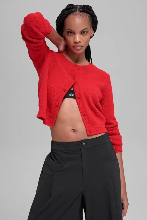 Alo Yoga Snuggle Up Cropped Cardigan - Bright Red