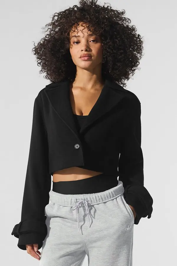 Alo Yoga Wool Cropped Metro Trench Jacket - Black