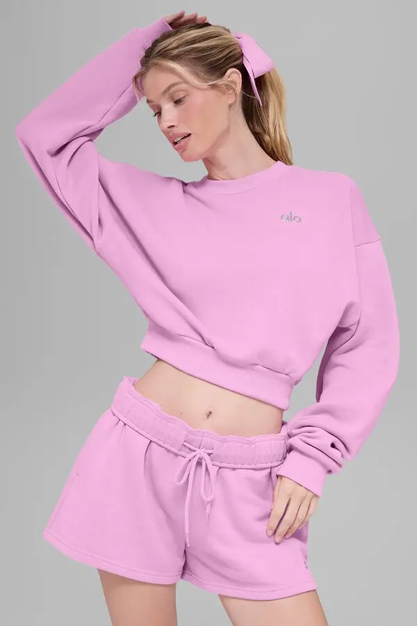 Alo Yoga Cropped Crewneck Top - Candy Heart Pink