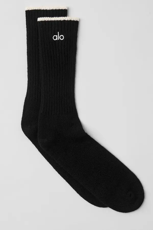 Alo Yoga Wool Cashmere Light Frosted Socks - Black/ivory