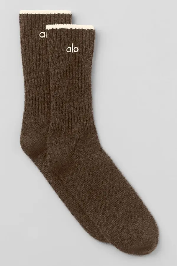 Alo Yoga Wool Cashmere Light Frosted Socks - Espresso Heather/ivory