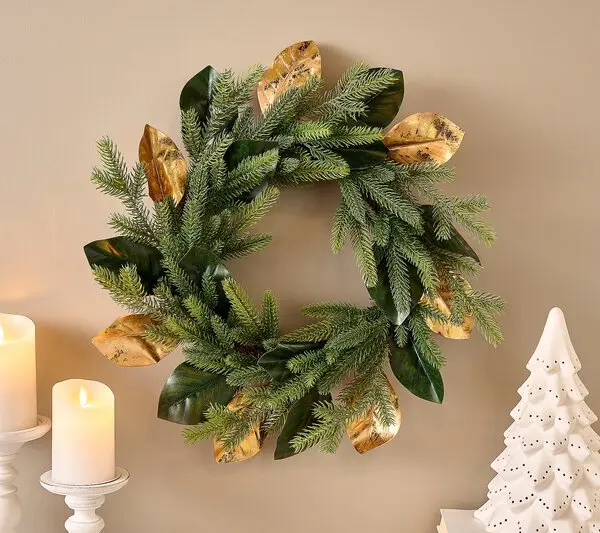 LWYA BY KIM GRAVEL As Is 22' Magnolia Wreath With Gold Detail Kim Gravel - One-color