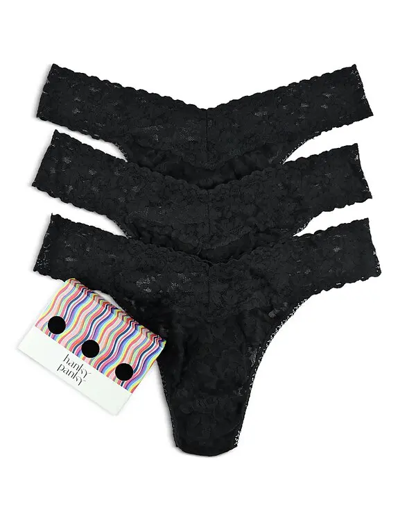 Hanky Panky Signature Lace Original Rise Thongs, Set Of 3 - Black