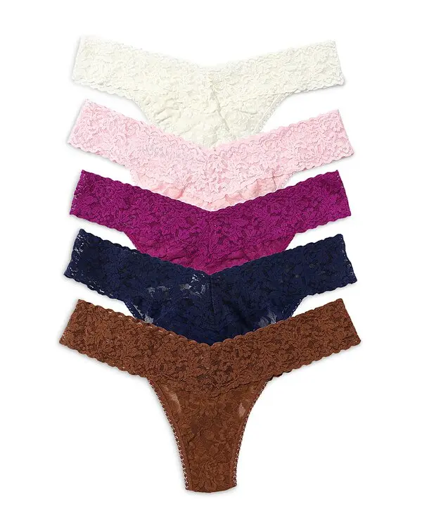 Hanky Panky Signature Lace Low Rise Thongs, Set Of 5 - Marshmallow Patchwork Box