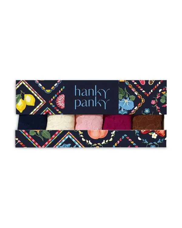 Hanky Panky Signature Lace Low Rise Thongs, Set Of 5 - Marshmallow Patchwork Box