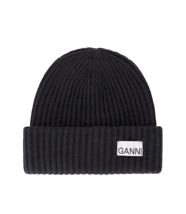 GANNI Oversized Ribbed Beanie - Black