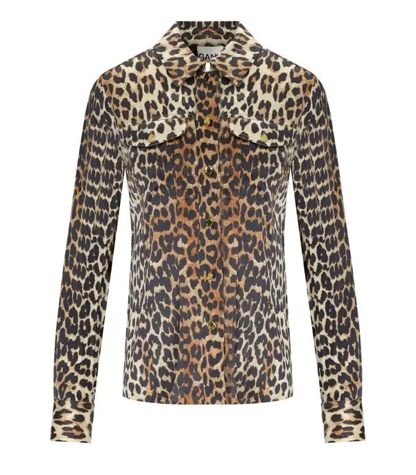 GANNI Animal Print Satin Shirt