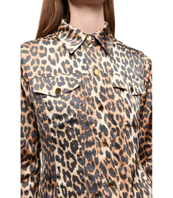 GANNI Animal Print Satin Shirt