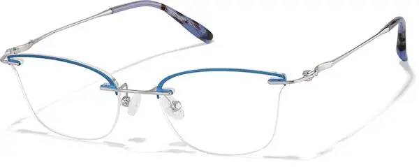 Zenni Cat Eye Rimless Eyeglasses With Stainless Steel Frame - Blue
