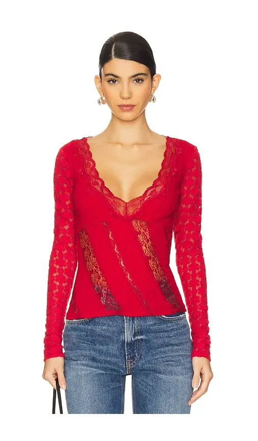 Free People Lace Paneled V-neck Top
